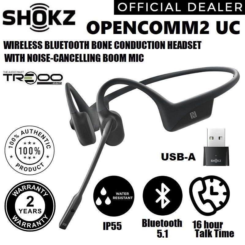 Shokz OpenComm2 UC Wireless Bluetooth Bone Conduction Headset with Noise-Cancelling Boom Mic ...