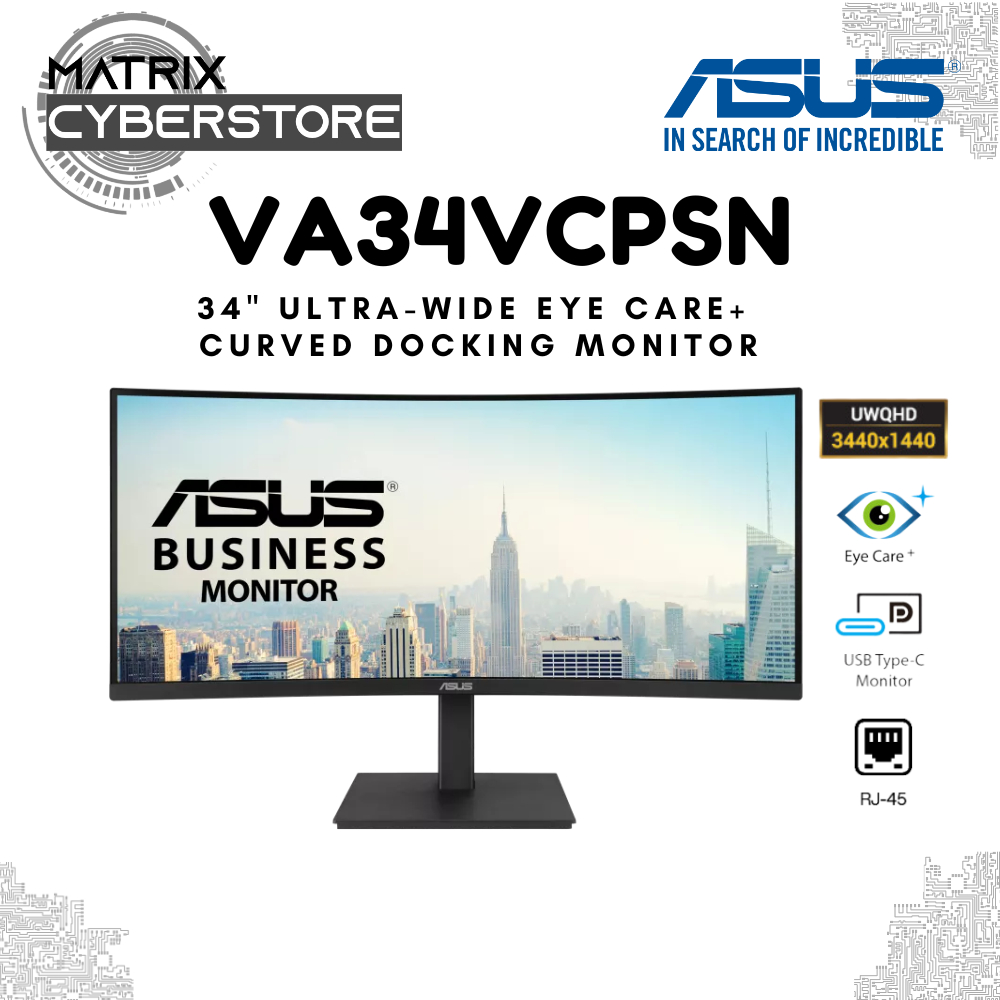 ASUS VA34VCPSN Ultra-wide Eye Care+ Curved Docking Business Monitor ...