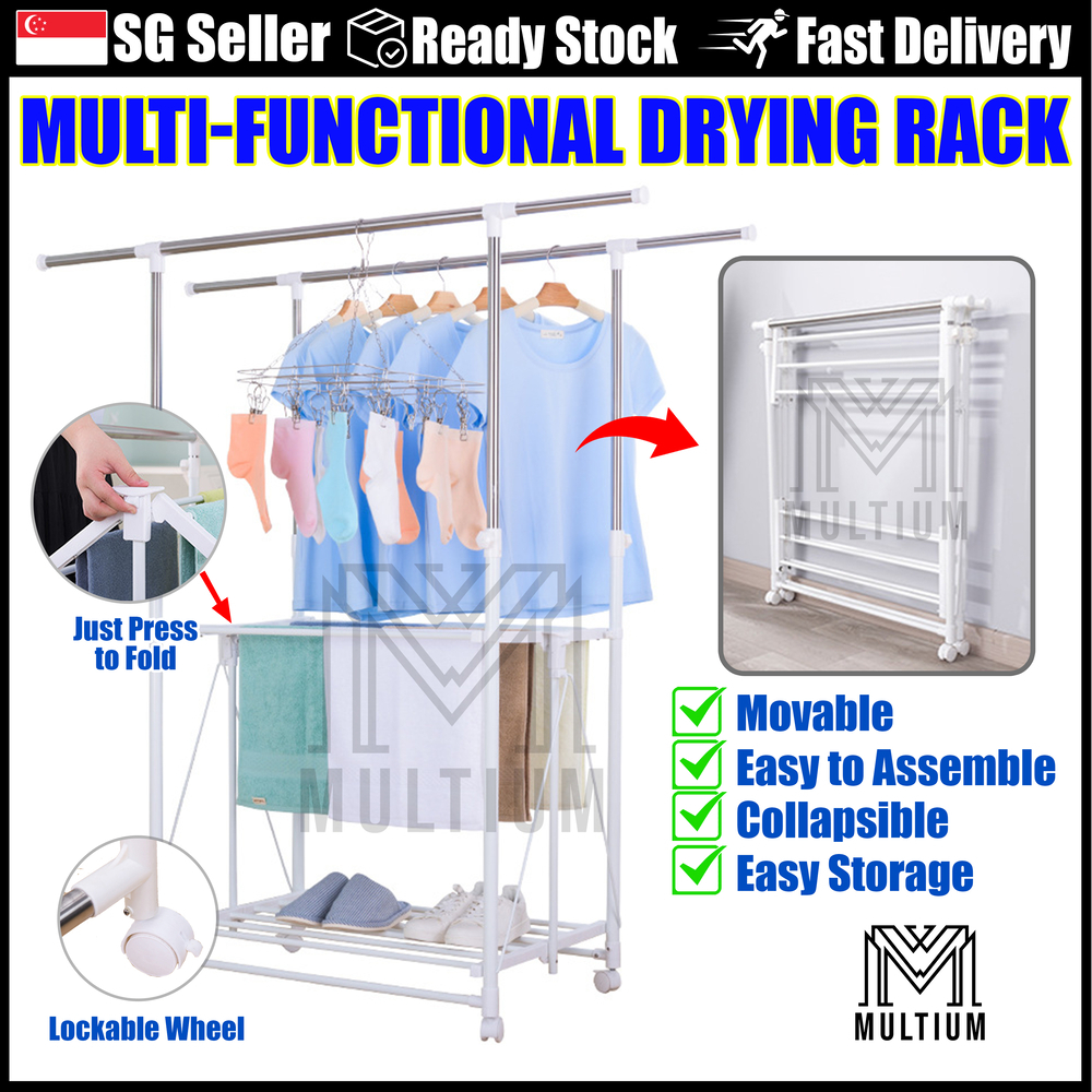 1.92M No Installation Laundry Rack Clothes Drying Rack Stainless Steel ...
