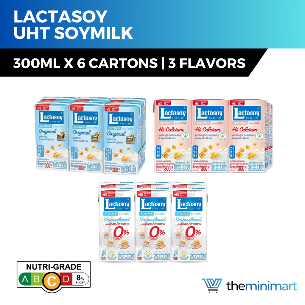 Lactasoy UHT Soymilk - 300ml x 6pcs, 1000ml, Original Unsweetened, Hi Calcium, Nutritious Soya ...