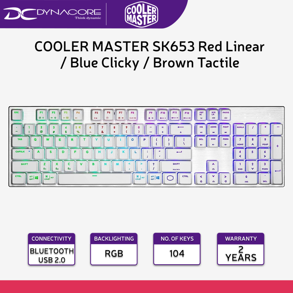 COOLER MASTER SK653 Red Linear / Blue Clicky / Brown Tactile Wireless ...