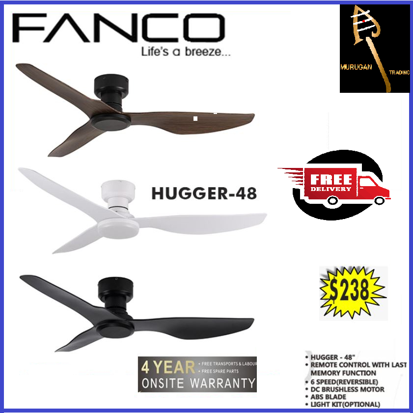 FANCO CO-FAN HUGGER 48" DC CEILING FAN WITH REMOTE & OPTIONAL LIGHT ...