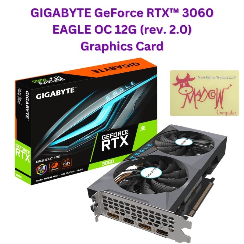 GIGABYTE GeForce NVIDIA RTX™ 3060 EAGLE OC 12G Graphics Card (REV 2.0 ...
