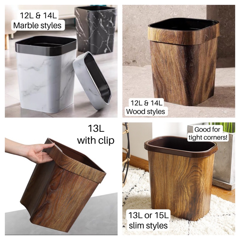 CLEARANCE! Marble/ Wood-look Waste Bin Dustbin Trashbin for kitchen ...