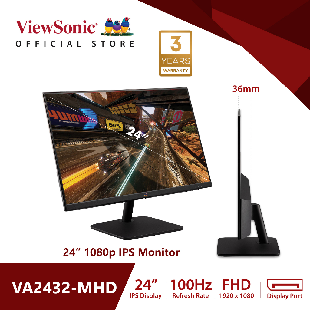 VA2432-MHD - ViewSonic 24” FHD 100Hz Frameless IPS Monitor with eye ...