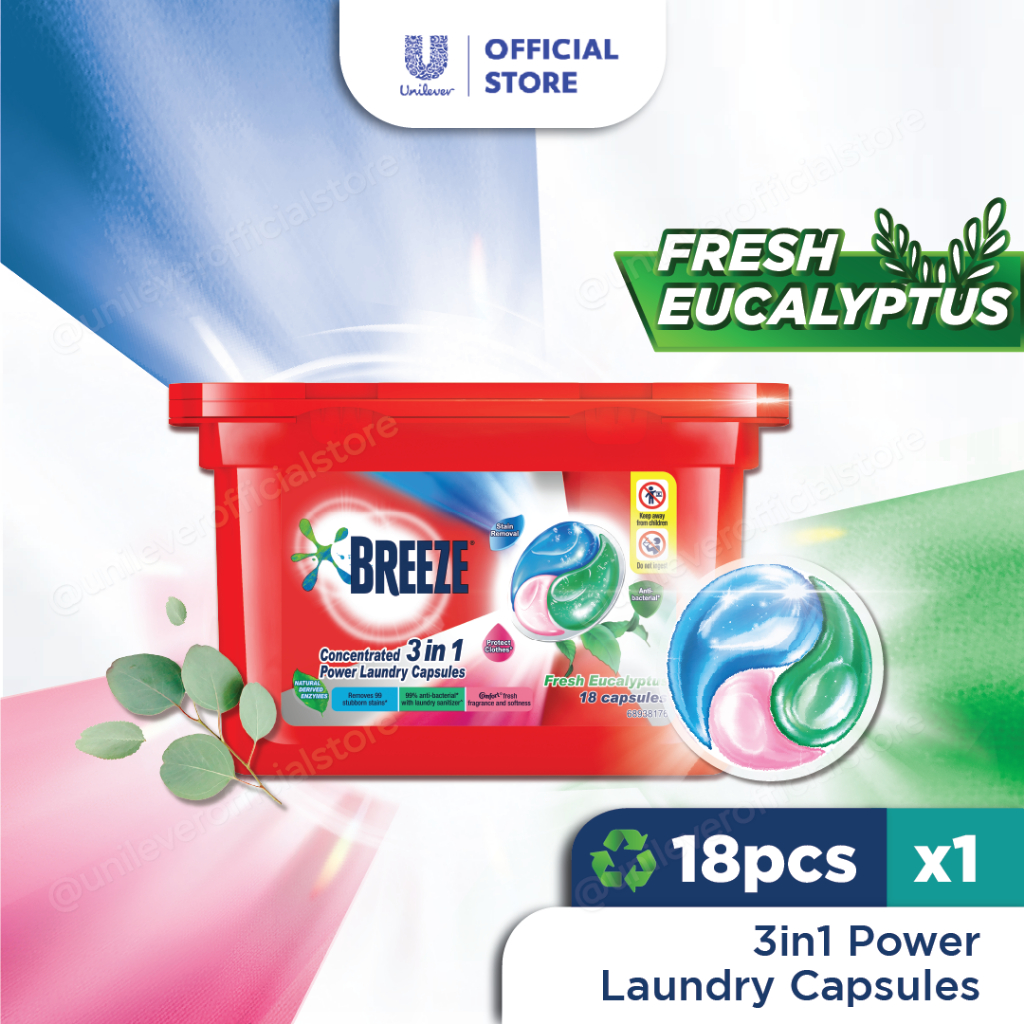 Breeze Fresh Eucalyptus 3-in-1 Power Laundry Capsules 18's | Shopee ...