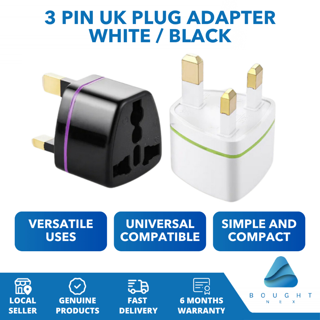 3 Pin UK Plug Adapter - Compact, Universal, Lightweight, Simple Design ...