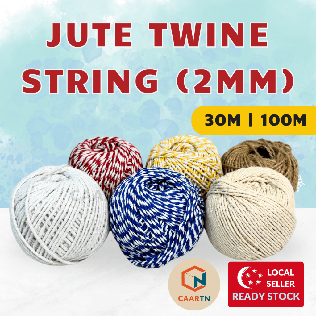 2mm x 100m Natural Brown Hemp Twine String | Red White Stripe Twine ...