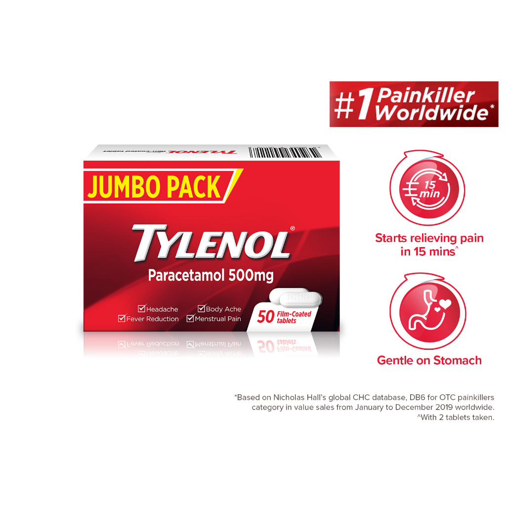 TYLENOL PARACETAMOL 500MG 50 FILM-COATED TABLETS | Shopee Singapore