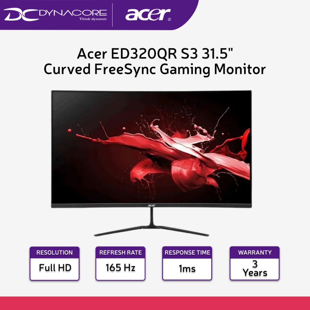 Acer ED320QR S3 31.5" FHD 165Hz Curved FreeSync Gaming Monitor ED320QRS3 / ED320QRS | Shopee ...