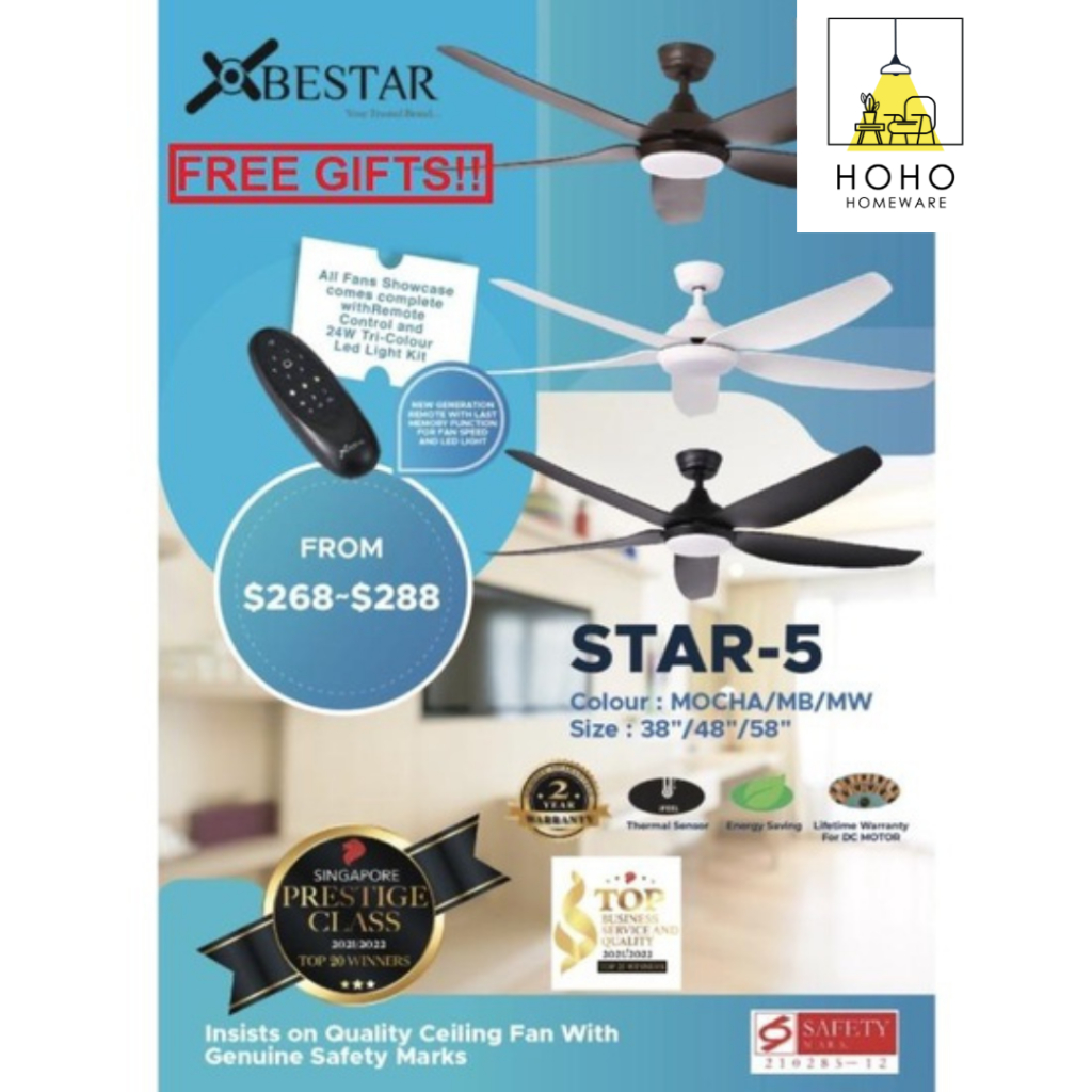 Bestar Star-5 DC Motor/DC Ceiling Fan with LED and Remote | Shopee ...