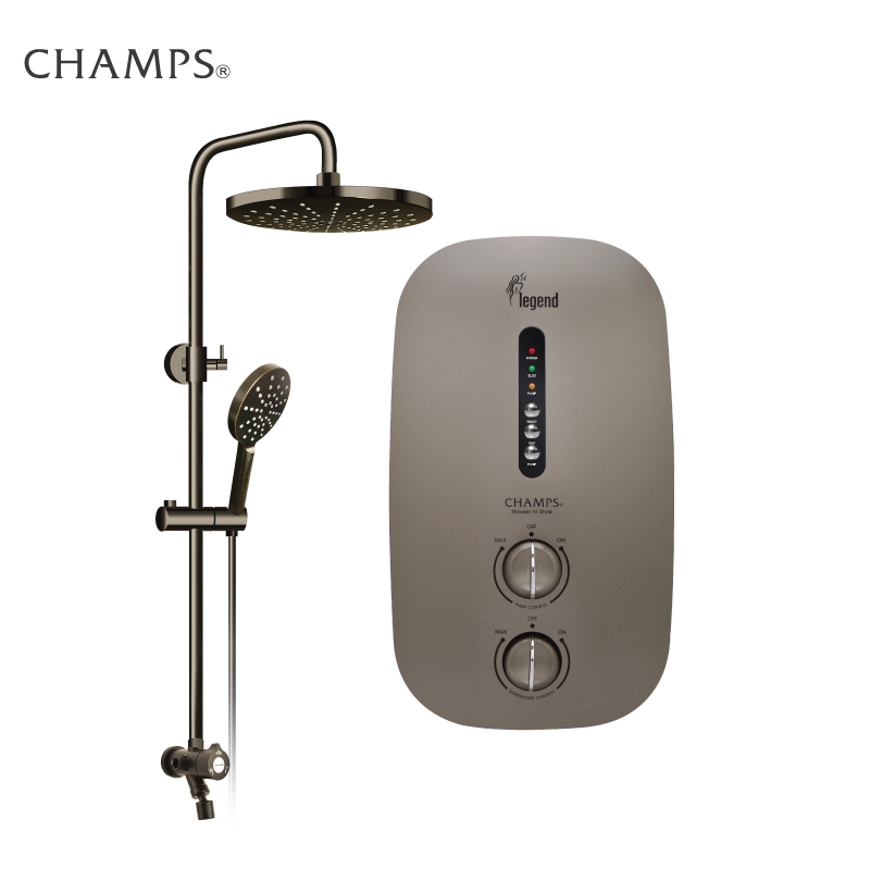 CHAMPS Legend Instant Water Heater With Rain Shower Set (Gun Metal ...