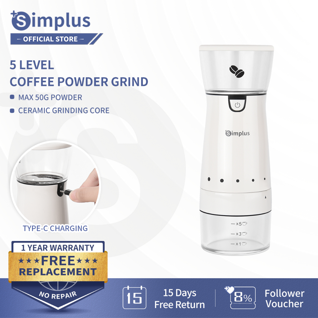 Simplus Coffee Bean Grinder Electric Portable Ceramic Core Type-C ...