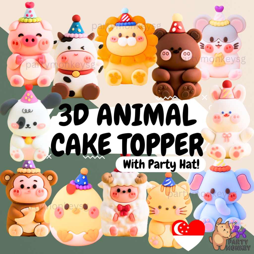[SG Seller] Zoo Animal Cake Topper Party Hat Cakes Decoration Forest ...