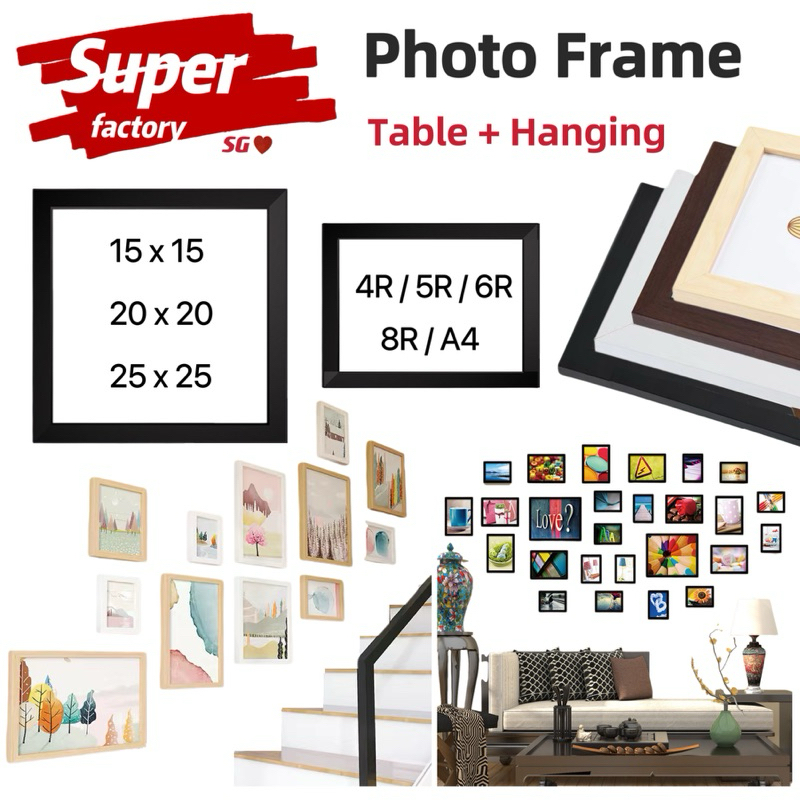 [SG Stocks]Wooden Picture Frame - Wall Art Poster Painting Photo Hanging Stand Desk Table Decor ...