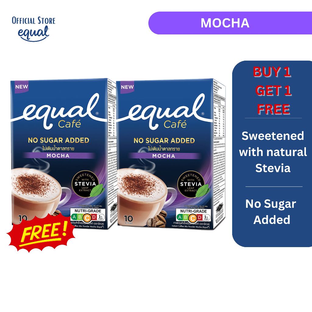 EQUAL CAFE Mocha 1 box + 1 FREE x 10 sticks, Instant 3 in 1 Coffee ...