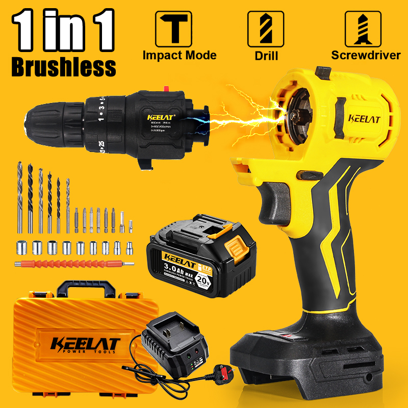 KEELAT 9 PCS Optional Drill Set Combo Cordless Drill Chainsaw ...