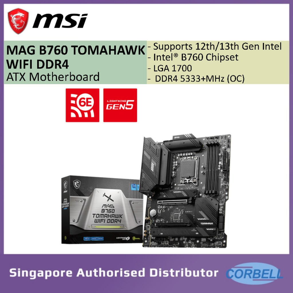 MSI MAG B760 TOMAHAWK WIFI DDR4 ATX Motherboard Intel B760 LGA1700 Socket | DDR4 5333mhz (OC ...