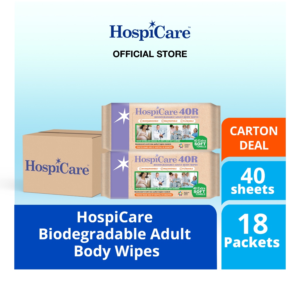 HospiCare 40R Biodegradable Adult Body Wipes (6packets or carton deal ...