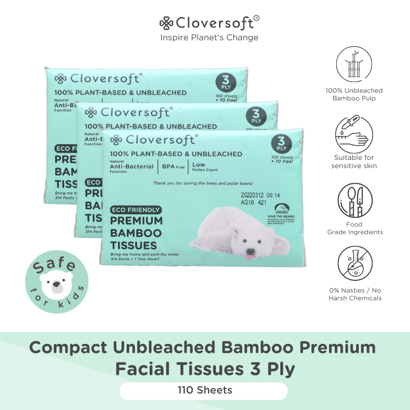 [Bundle of 3] Cloversoft Unbleached Bamboo Premium Travel Facial ...