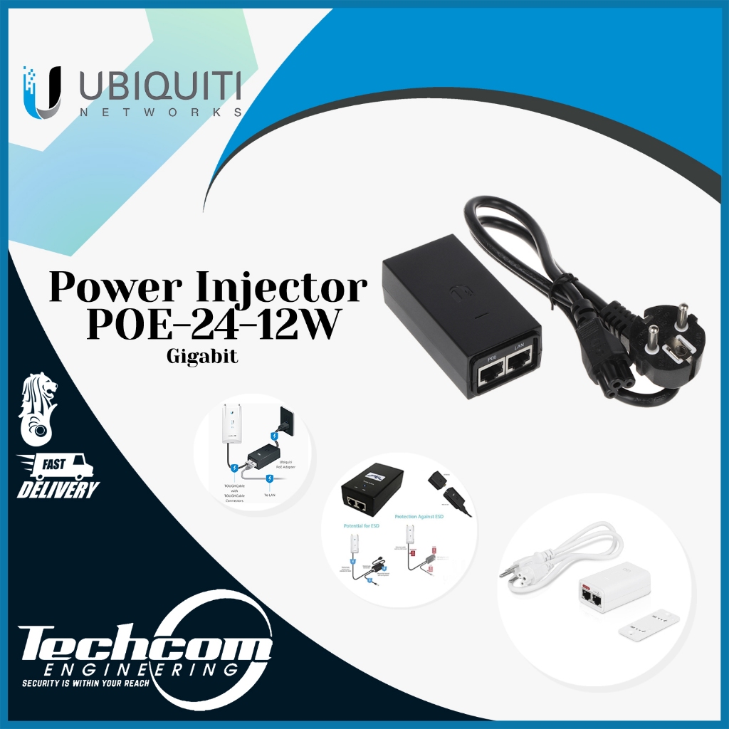 Ubiquiti Power Injector POE-24-12W-G-WH 24V / 12W Gigabit PoE Injector ...