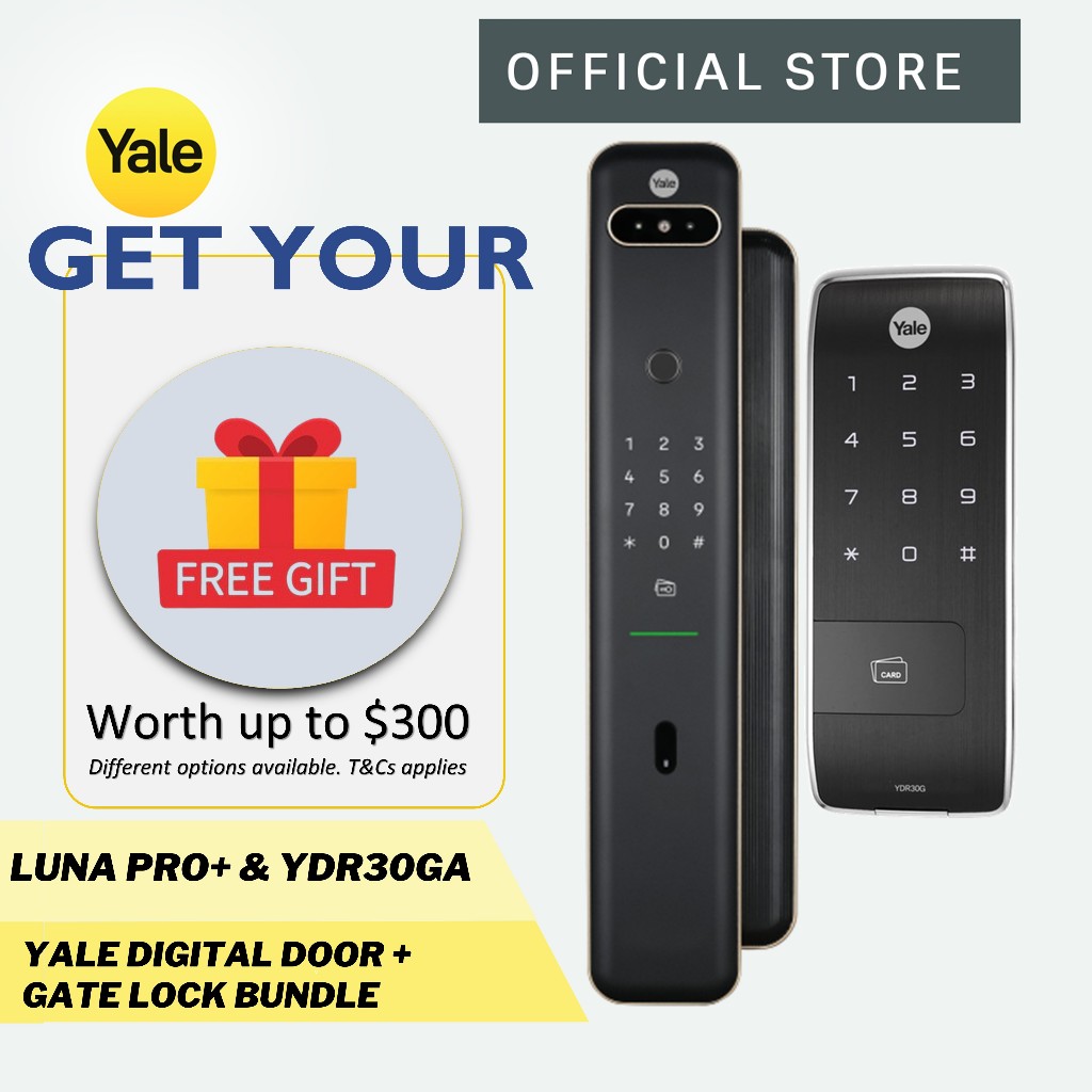 Yale YDR30GA & Luna Pro(Facial) Digital Lock Premium Bundle (COMES WITH ...