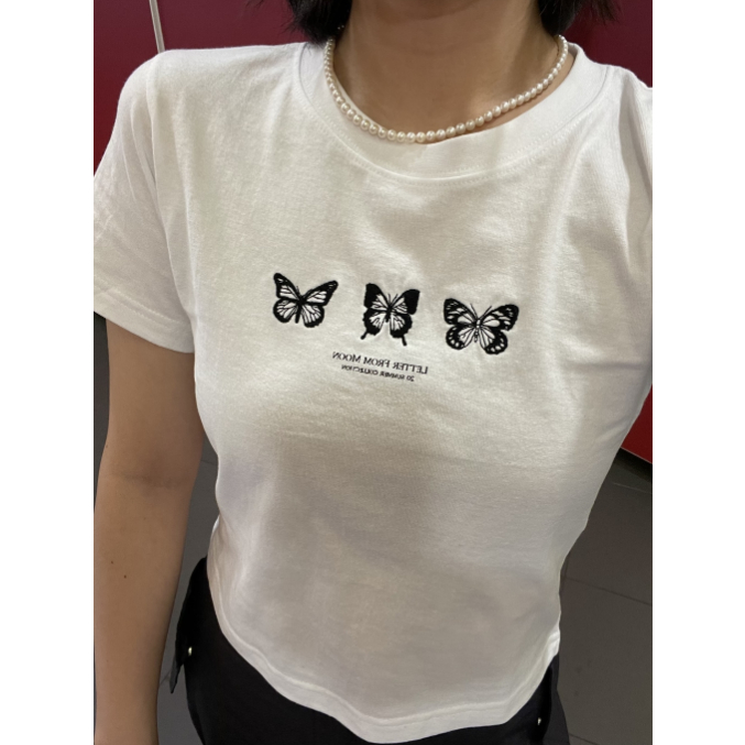 [Black Pink Jennie wearing]Triple Butterfly Crop Short Sleeve T-shirts ...