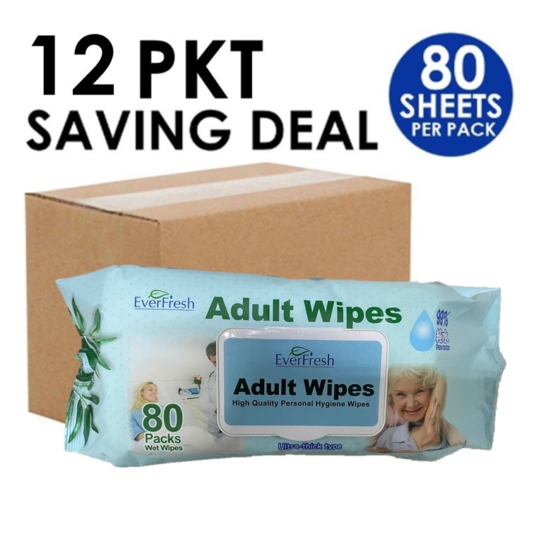 12packet/1carton EverFresh Adult Wipe 80s Wet wipes Aloe Vera Alcohol ...