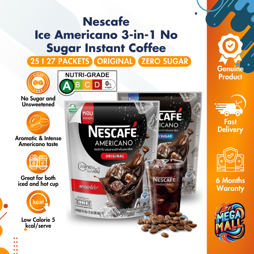 Nescafe Ice Americano Powder - Orignal, No Sugar, Instant Coffee, 25/27 ...