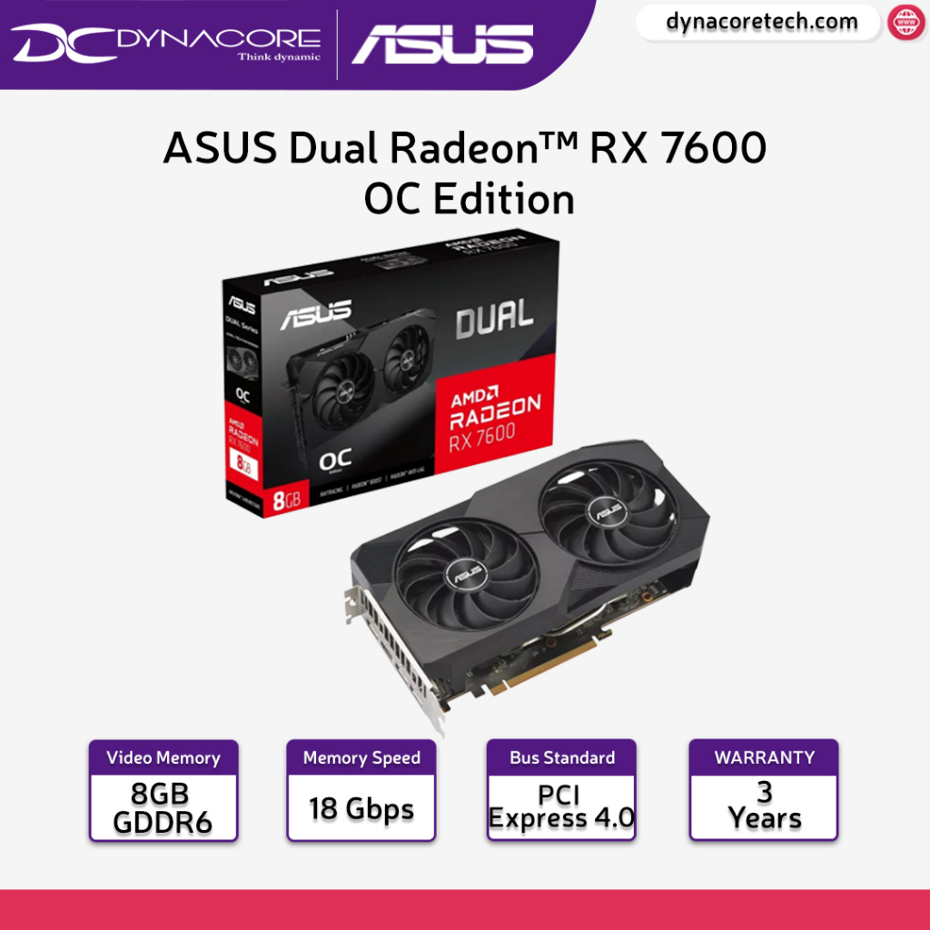 ASUS Dual Radeon RX 7600 OC Edition 8GB GDDR6 Graphics Card RX7600 ...