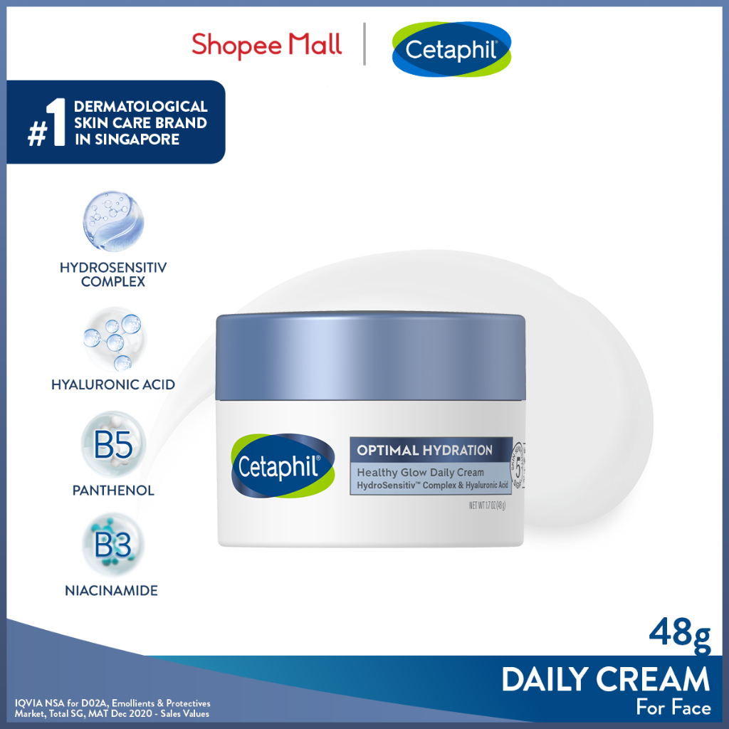 CETAPHIL OPTIMAL HYDRATION Healthy Glow Daily Cream 48g [For Dry & Sensitive Skin], With ...