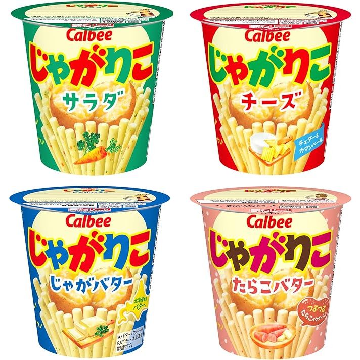 Direct from Japan Calbee Jagariko Assorted Set 4 packs（Salad Flavor, Cheese Flavor, Tarako ...