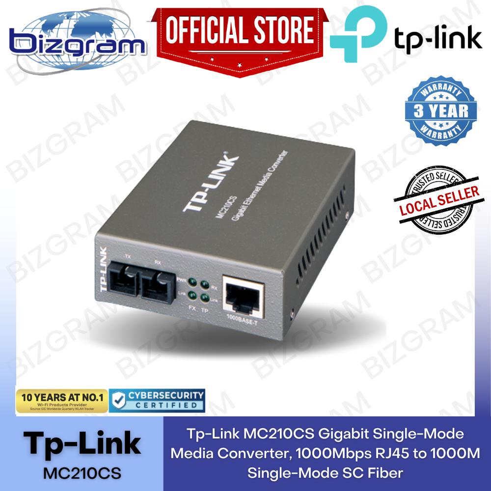 Tp-Link MC210CS Gigabit Single-Mode Media Converter, 1000Mbps RJ45 to 1000M Single-Mode SC Fiber ...