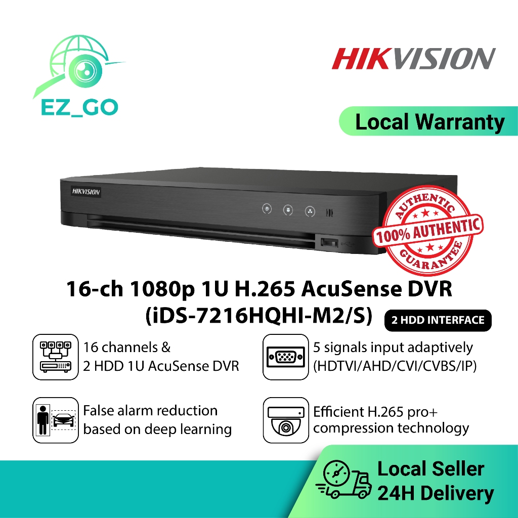 [Authentic] HIKVISION 16-ch 1080p 1U H.265 AcuSense DVR iDS-7216HQHI-M2 ...