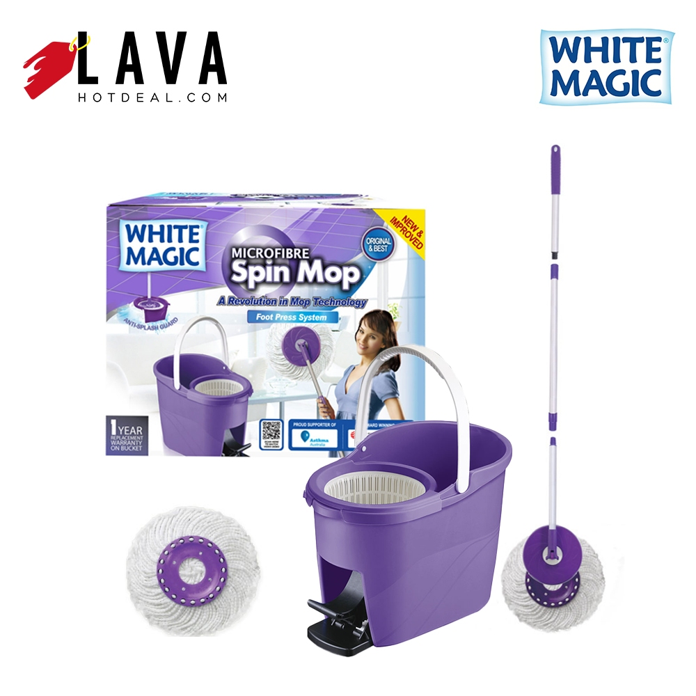White Magic Spin Mop New Foot Press (2 Heads with no Extension ...