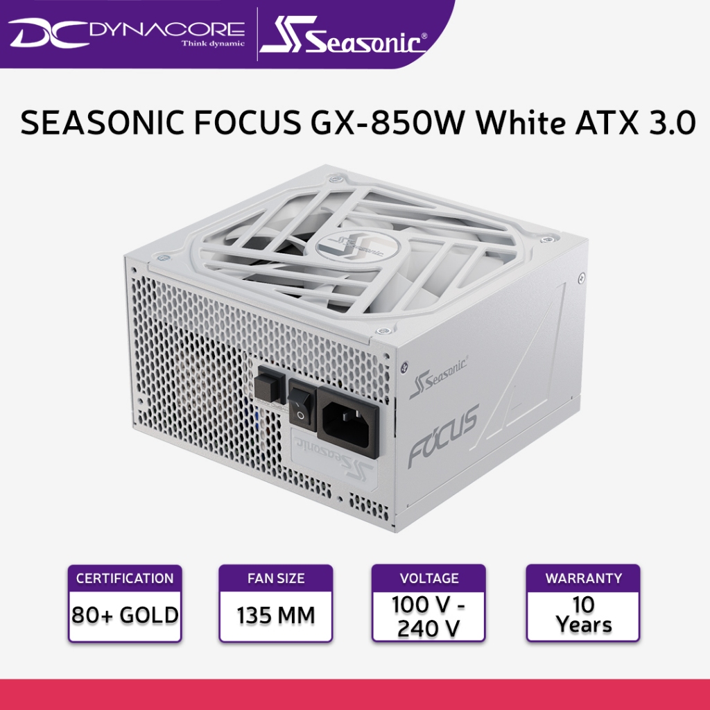 SEASONIC FOCUS GX-850W White ATX 3.0 and PCIe 5.0 80 PLUS Gold Full Modular Power Supply / PSU ...