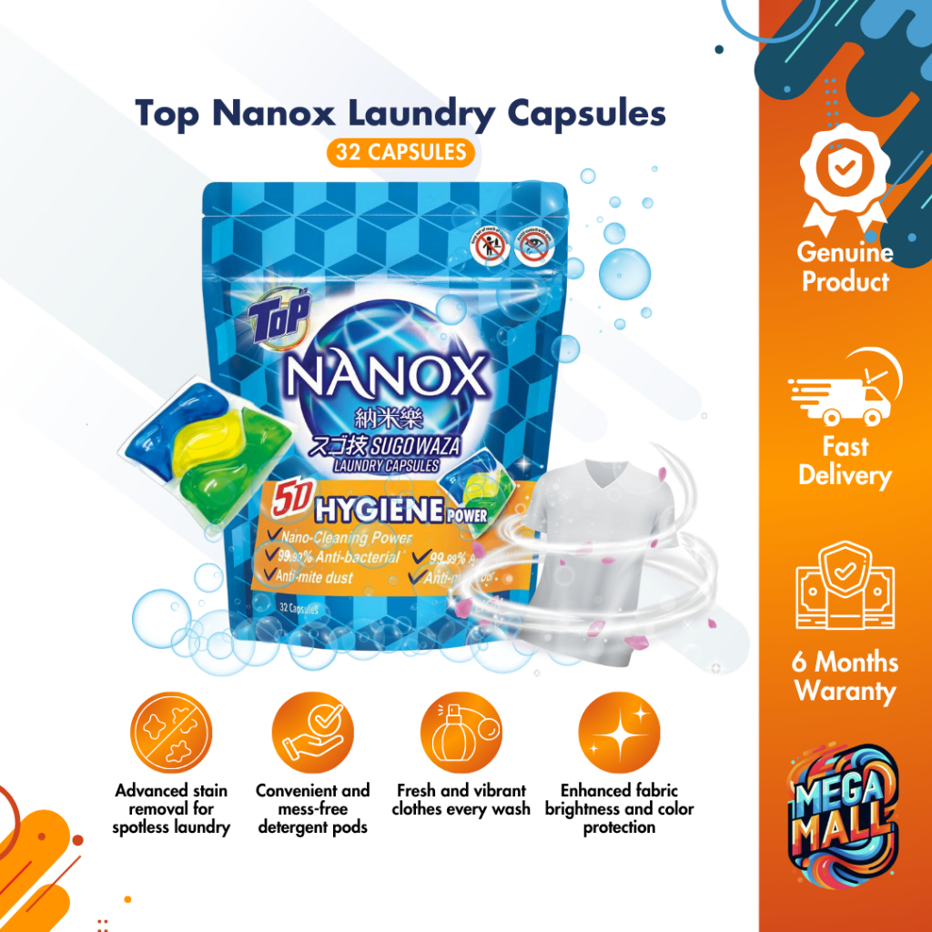 Top Nanox Laundry Capsules 32s Powerful Stain-Removing Detergent Pods Easy Clean Fresh Clothes ...