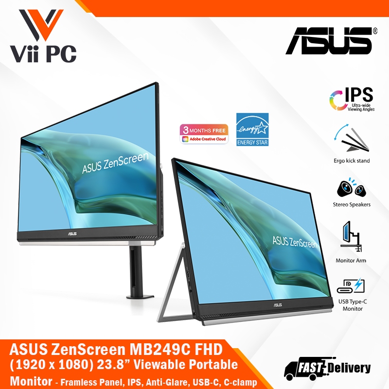ASUS ZenScreen 24" MB249C 23.8" Viewable FHD (1920 x 1080) IPS, Anti ...