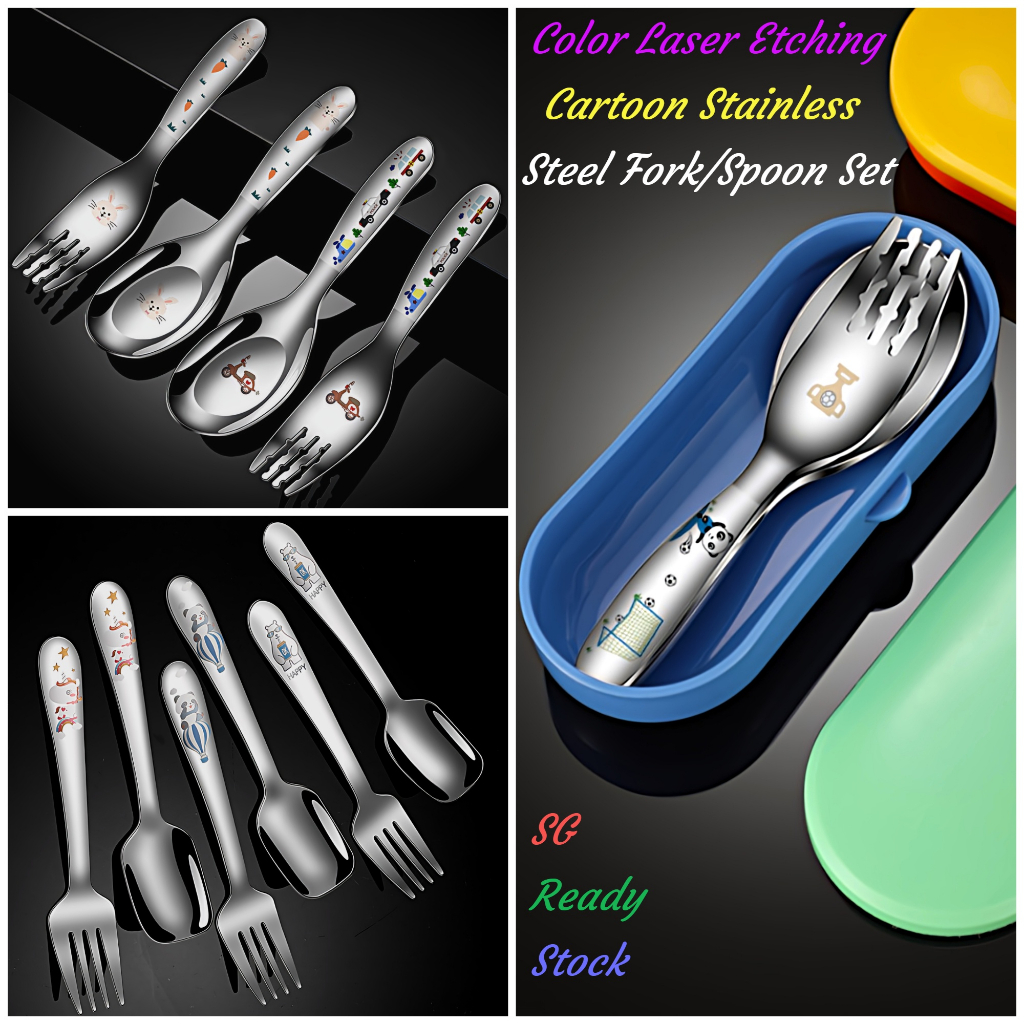 Stainless Steel Cartoon Spoon/Fork Portable Cutlery Set for Children ...