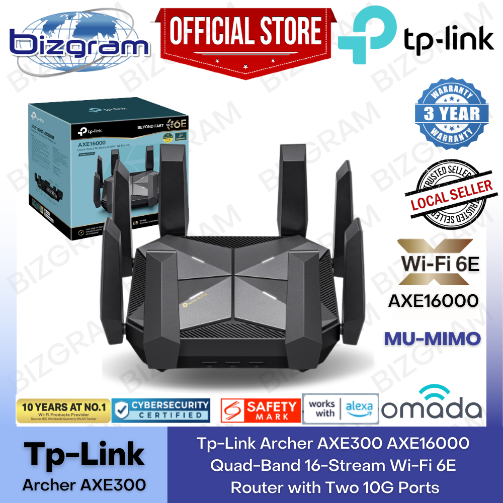 Tp-Link Archer AXE300 AXE16000 Quad-Band 16-Stream Wi-Fi 6E Router with ...