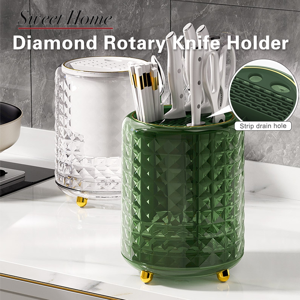 Diamond Rotary Knife Holder 360° Rotating Kitchen Utensils And Cutlery ...