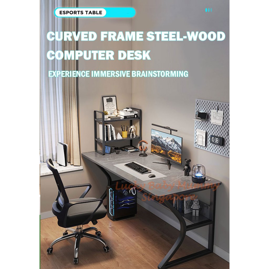 Curved Frame Steel Wood Computer Table, E-sport Design Study Desk, Home ...