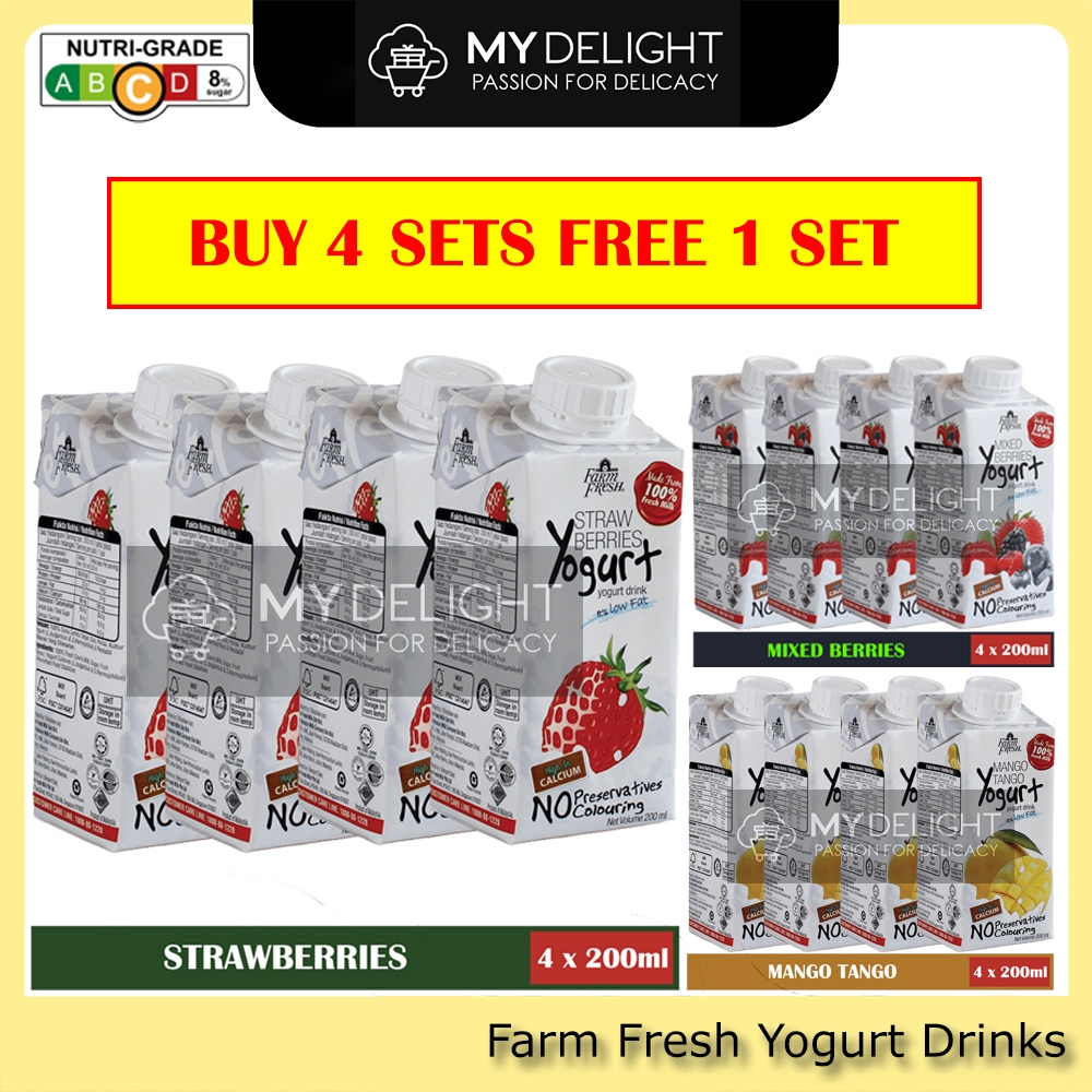 (4 x 200ml) Farm Fresh Yogurt UHT Drinks Mixed Berries Strawberry Mango ...