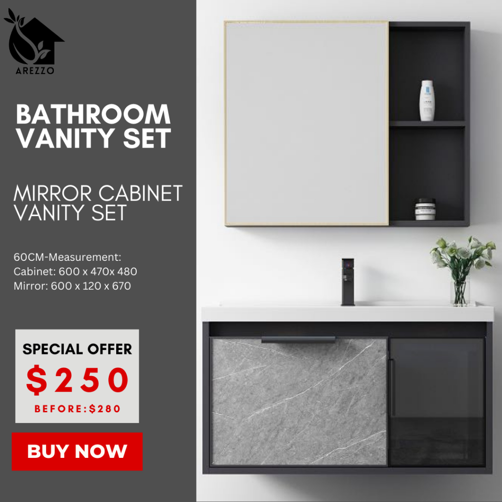 60 80CM. Vanity Set Bathroom / Basin with Mirror Cabinet | Shopee Singapore