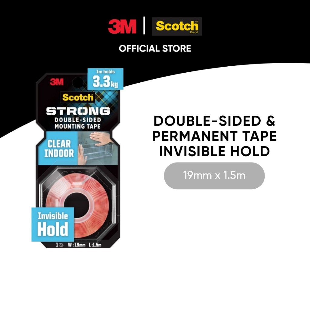 3M™ Scotch® Double-Sided Mounting Tape, Clear Indoor, Invisible Hold, 1 roll/pack, 19 mm x 1.5 m ...
