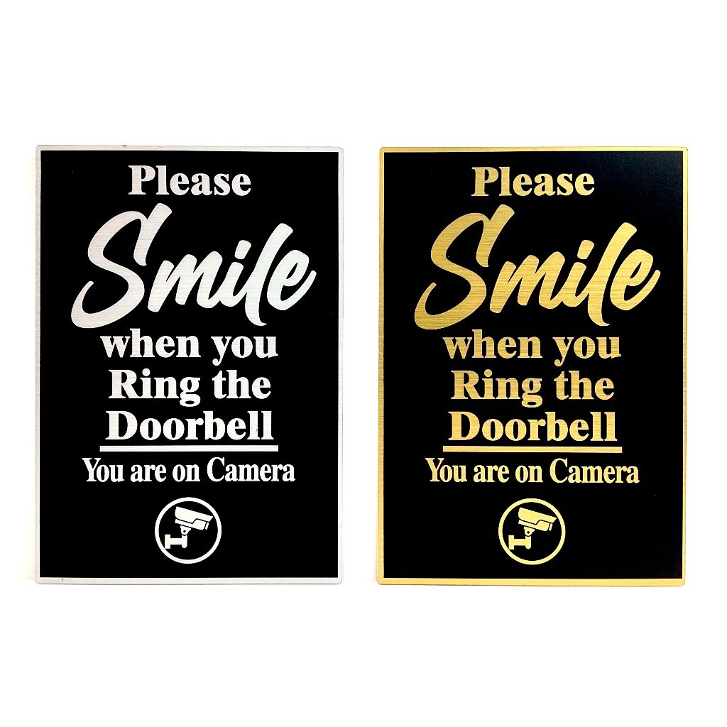 PLEASE SMILE WHEN YOU RING THE DOORBELL SIGN/SIGNAGE | BLACK | 148mm x ...
