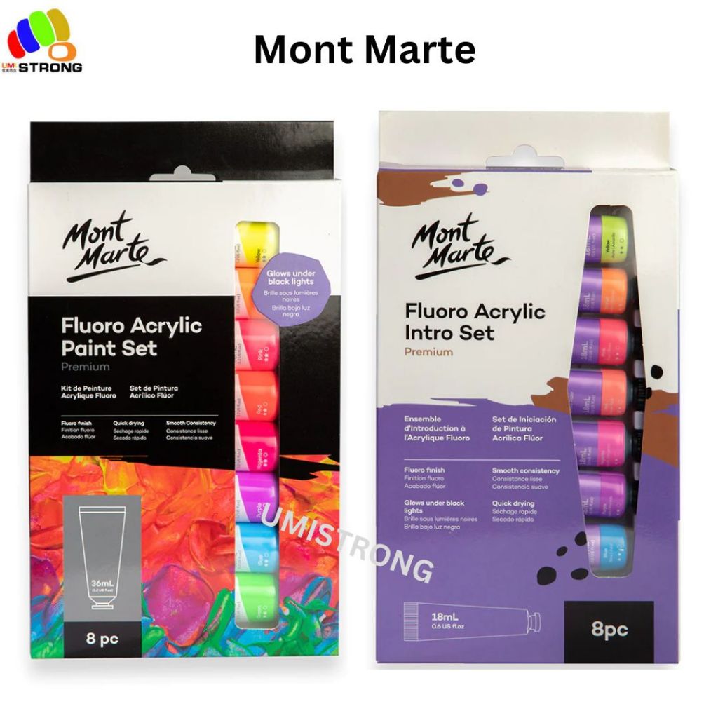 Mont Marte Fluro Acrylic Intro Set 8pc x 18ML/36ML. | Shopee Singapore