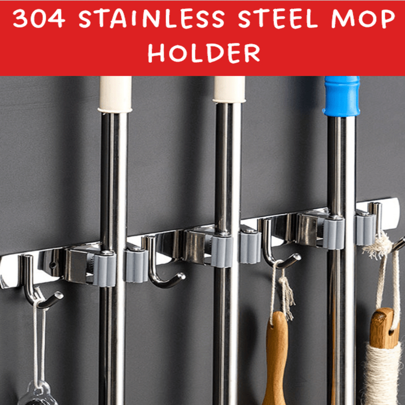 304 Stainless Steel Multifunction Broom Holder Mop Holder With Hooks ...