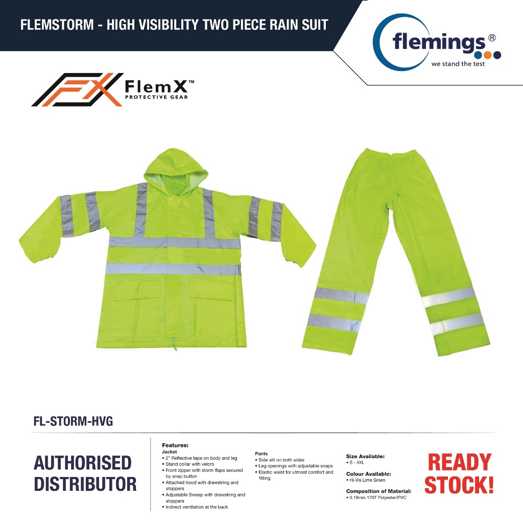 FlemX, FlemStorm Two-Piece Rain suit with Reflective, Hi-Vis Lime Green ...