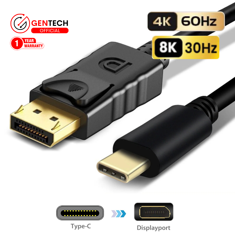 (SG) GenTech USB Type C to DisplayPort 1.4 Cable | 4K60Hz UHD HD ...
